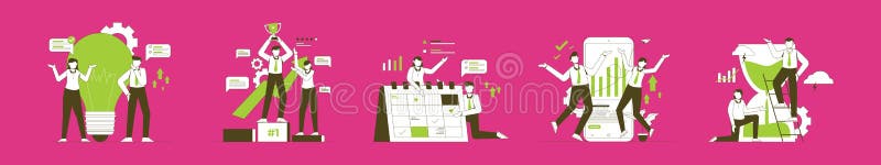 Business Activities Illustration Bundle Set. Men and Women Taking Part ...
