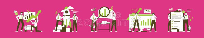 Business Activities Illustration Bundle Set. Men and Women Taking Part ...