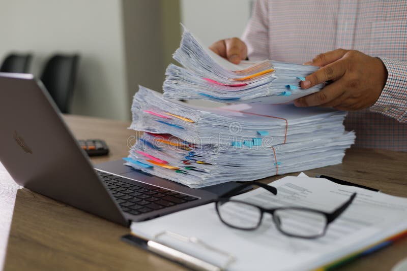 Business Administration and Data Documents on Office Desk, Stack of ...