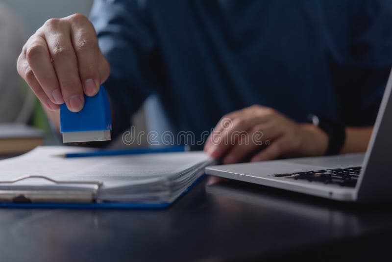 Business Administration, Office Employee Stamping Paperwork, Official ...