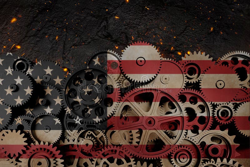 Business American Flag Cogs Background Economy Stock Photo - Image of ...