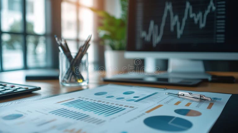 Business Analysis Charts on a Modern Workspace Desk Stock Photo - Image ...