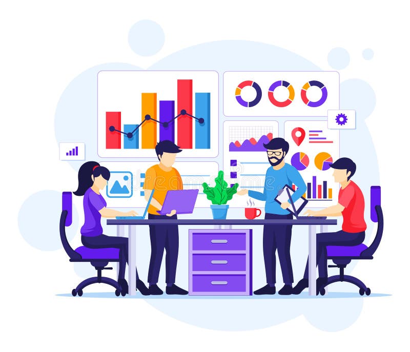 Business Analysis Concept, People Sitting on Desk Work with Charts and ...