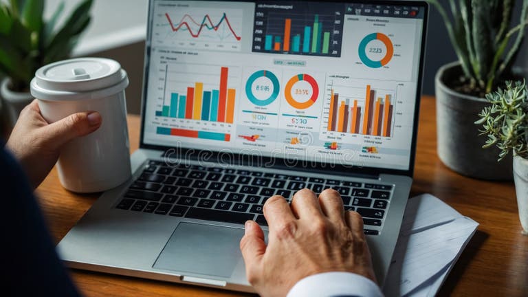 Business Analysis and Data Management System Financial KPI Data Profits Dashboard on Computer ...