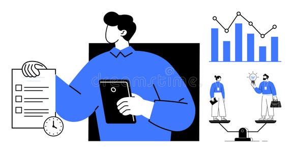 Business Analysis Featuring Time Management, Data Visualization, and Workplace Balance Concept ...