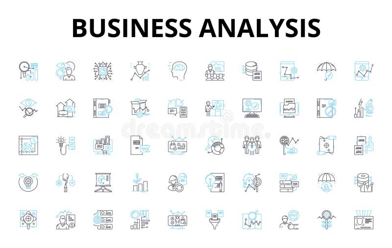 Business Analysis Linear Icons Set. Metrics, Strategy, Data, Goals ...