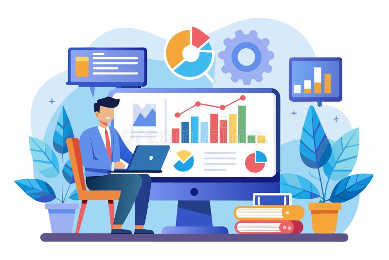 A Business Analyst Analyzes Statistical Growth Graphs while Seated at a ...