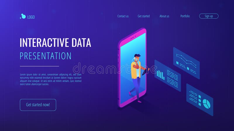 Data Insight Isometric 3D Landing Page. Stock Vector - Illustration of ...