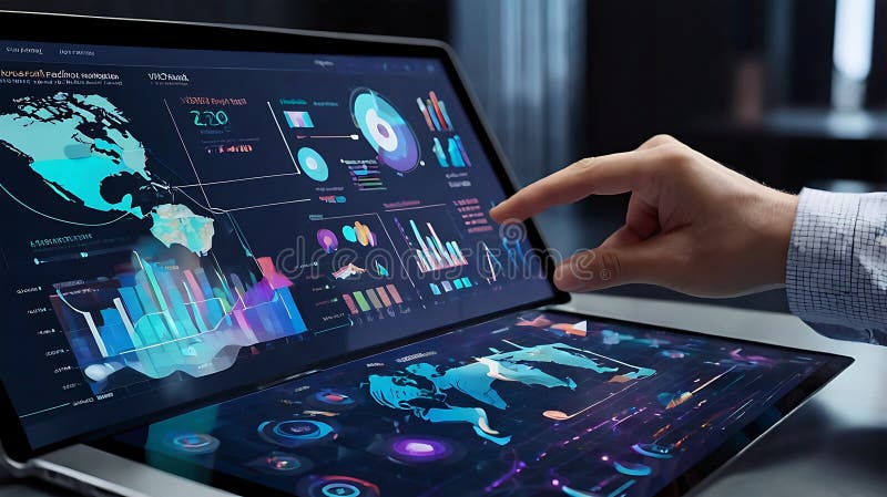Business Analyst Interacting with Interactive Data Dashboard on a ...