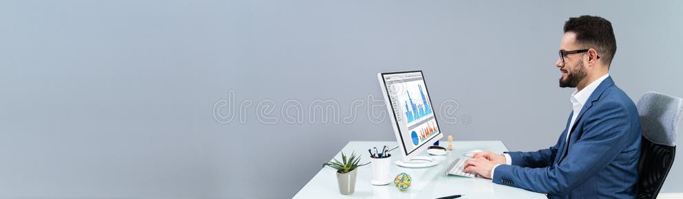 Business Analyst Man Working on Computer Stock Image - Image of ...