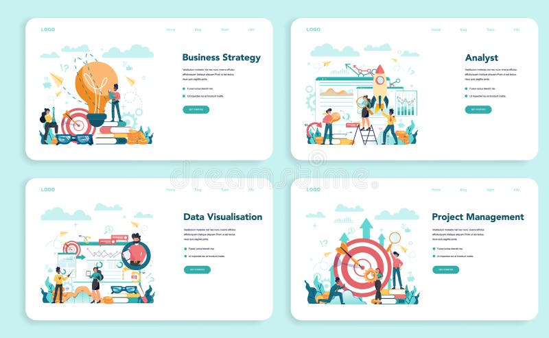 Business Analyst Web Banner or Landing Page Set. Business Strategy ...