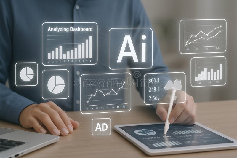 Business Analytics in Action – Modern Workspace with AI Dashboard Stock ...