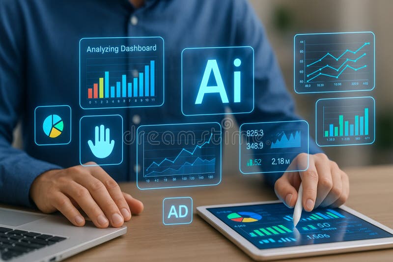 Business Analytics in Action – Modern Workspace with AI Dashboard Stock ...