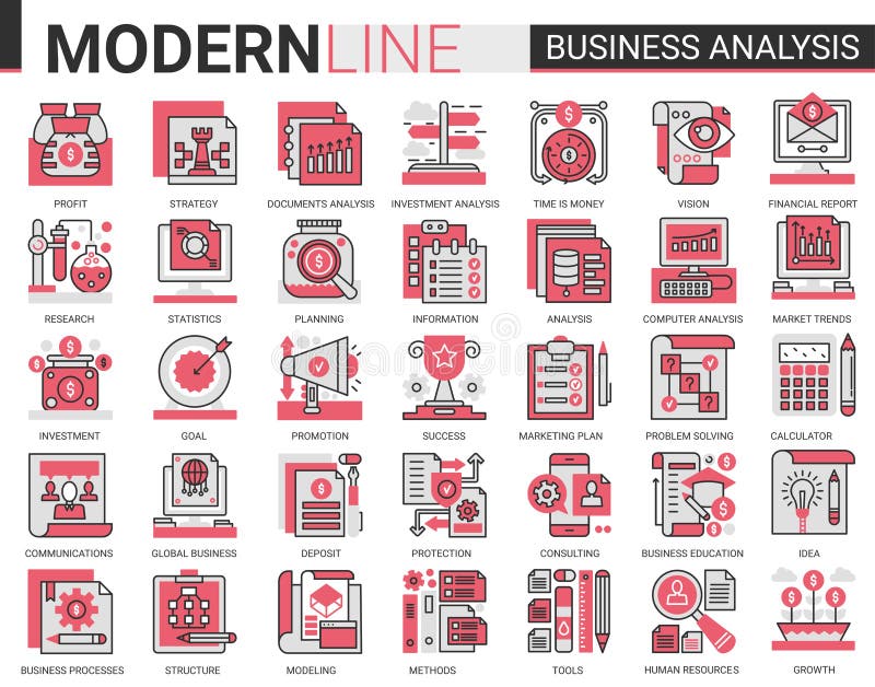 Business Complex Concept Flat Line Icon Vector Set with Outline ...