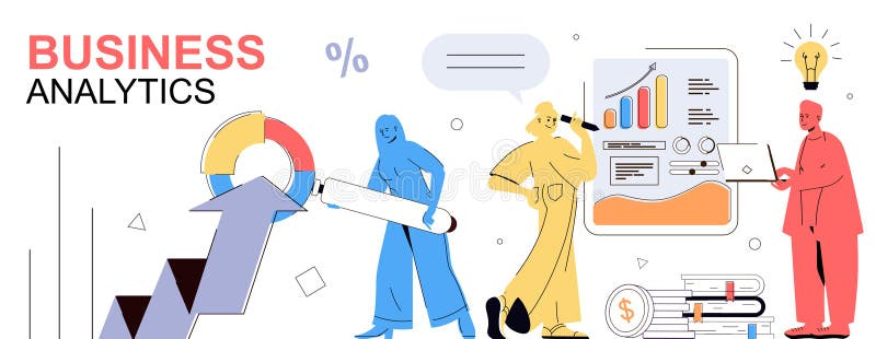 Business Analytics Concept in Flat Cartoon Design for Web Banner ...