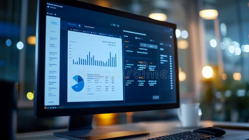 Business Analytics Dashboard on Computer Screen Stock Illustration ...