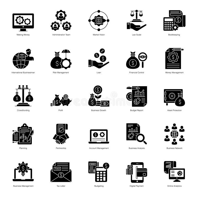 Business Analytics Glyph Icons Pack Stock Vector - Illustration of ...