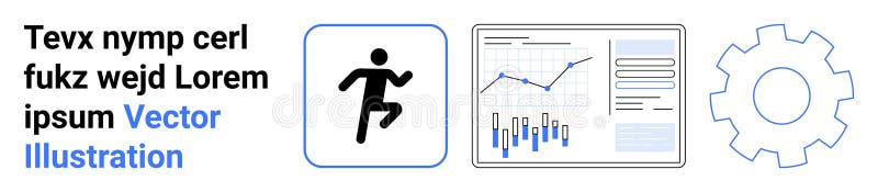 Business Analytics with Graph and Chart, Running Icon, Gear Outline for ...