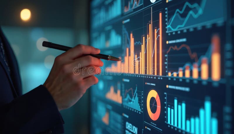 Business Analytics Graphs Screen with Financial Data Shown on Diagrams ...