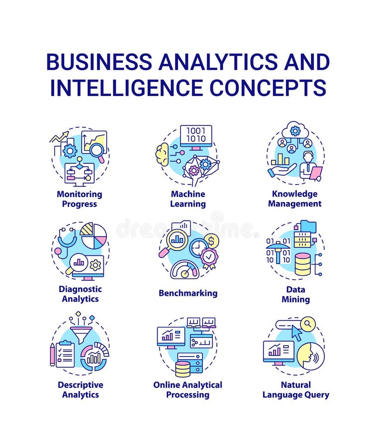 Business Analytics and Intelligence Concept Icons Set Stock Vector ...