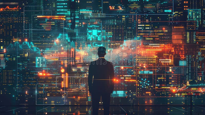 Business Analytics: Man Analyzing Data Flow in Formal Attire Stock ...