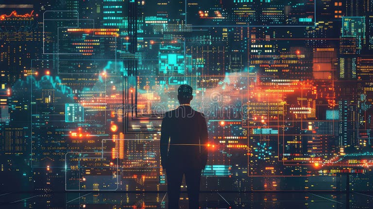 Business Analytics: Man Analyzing Data Flow in Formal Attire Stock ...