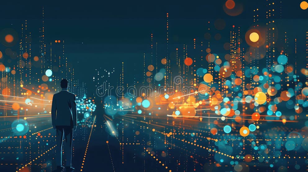 Business Analytics: Man Analyzing Data Flow in Formal Attire Stock ...