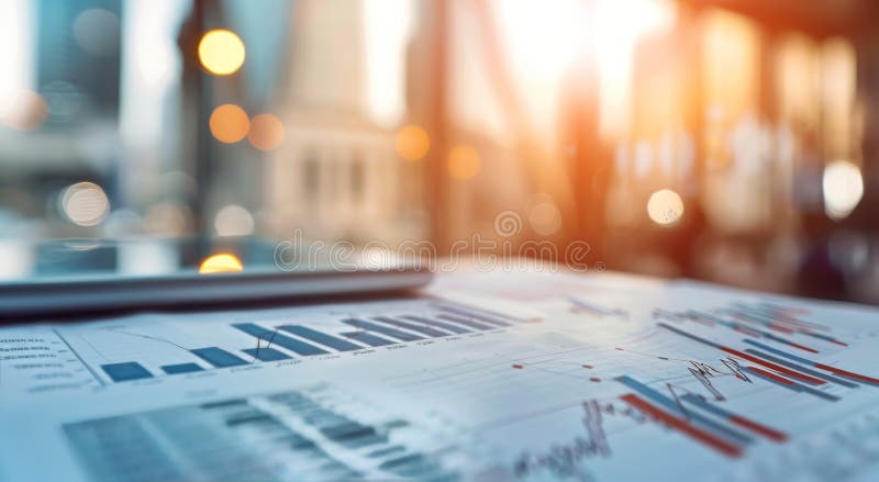Business Analytics Report with Graphs on Table during Sunset in Modern ...