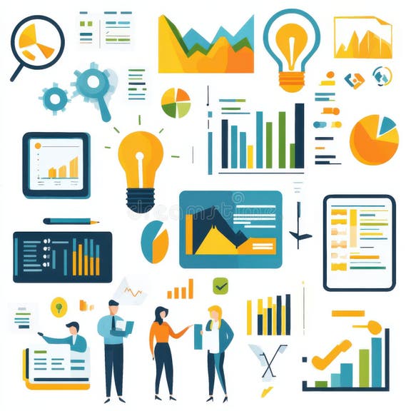 Business Analytics Team Data Charts Graphs Insights Isolated on White ...