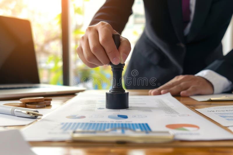 Business Approved Concept. Manager Hand Stamping with Approved Stamp ...