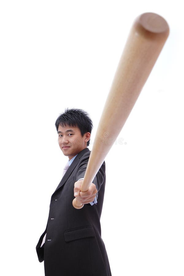Business Asian Man Take Baseball Bat Stock Image - Image of face, angry ...