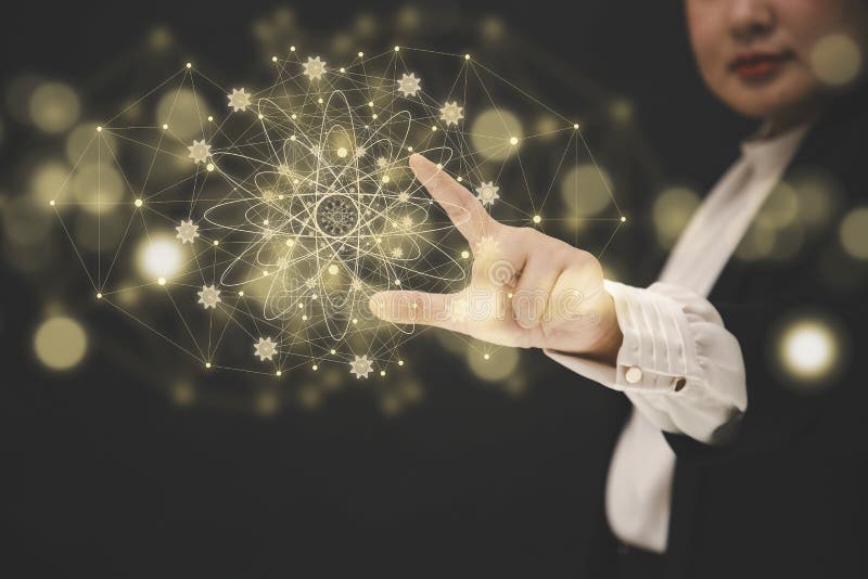 Business Asian Woman Touching Line Control in Graph Screen Icon of a ...