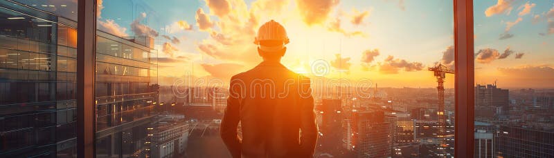 Business Attire Man at Construction, Helmet on, Clear Future ...