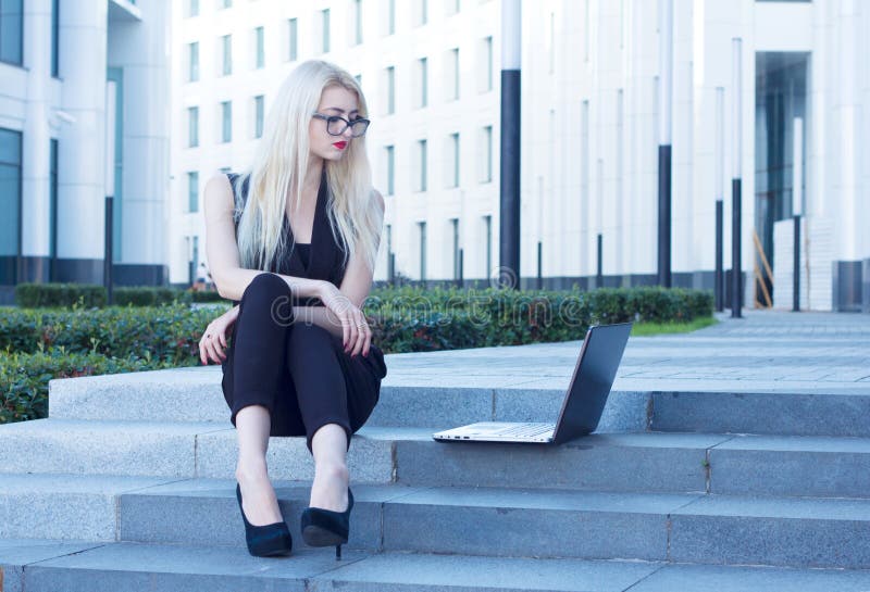 Modern Business Woman Working with Laptop Computer while Lying at the ...