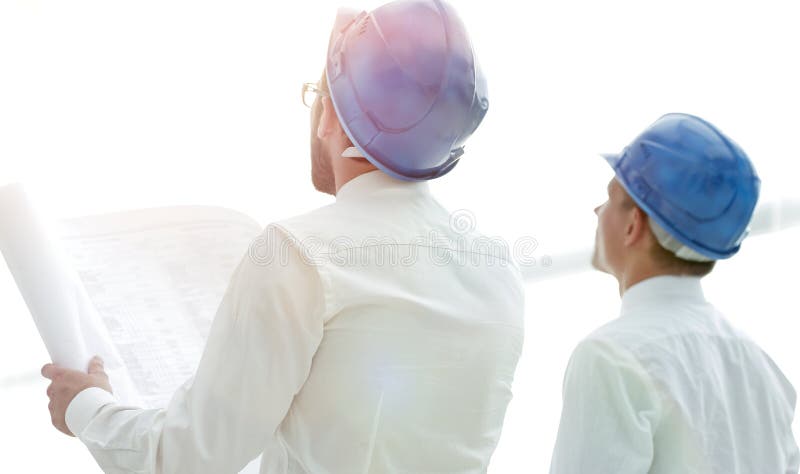 Rear View.architect and Builder Looking at Blank Screen Stock Image ... Rear View.architect and Builder Looking at Blank Screen Stock Image ...