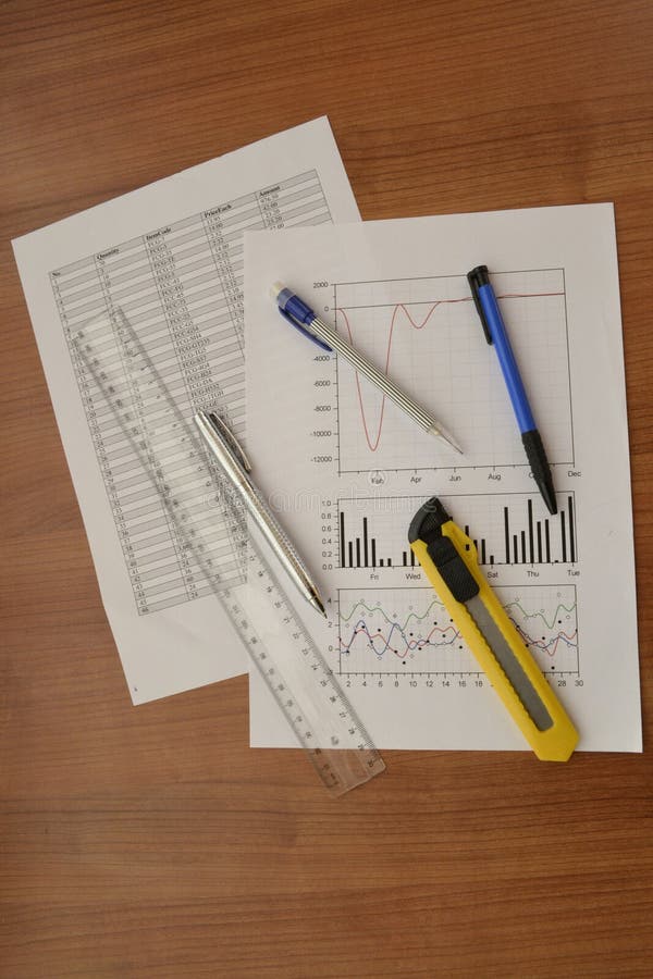 Graph, Pen, Ruler and Calculator Stock Image - Image of value, selling ...