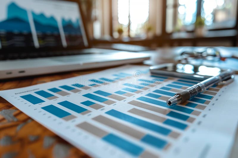 Business Bar Graph Documents on a Desk. Generative Ai Stock Image ...