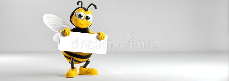 Business Bee Mascot 3D Character Holding a Sign Stock Illustration ...