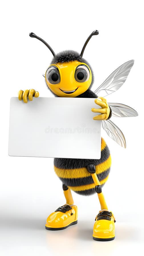 Business Bee Mascot 3D Character Holding a Sign Stock Illustration ...