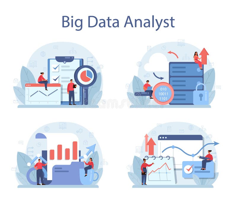 Business Big Data Analysis and Analytics Concept Set. Chart and Graph ...