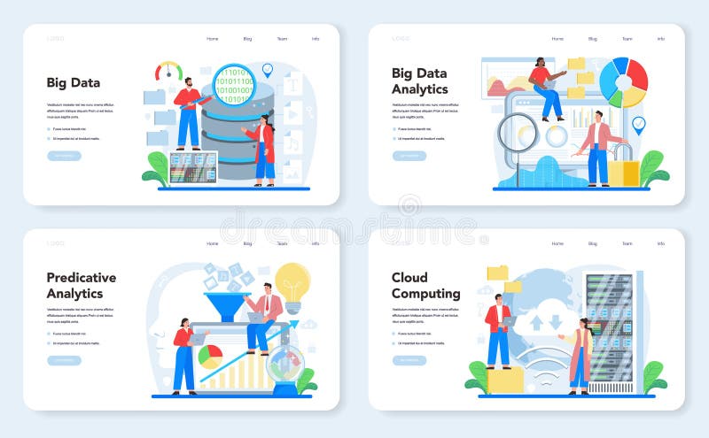 Business Big Data Analytics Web Banner or Landing Page Set. Chart and ...