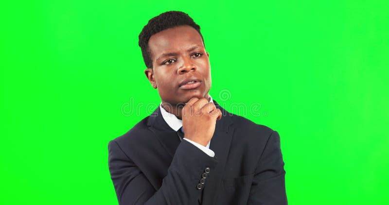 Business, Black Man and Thinking on Green Screen of Ideas, Remember ...