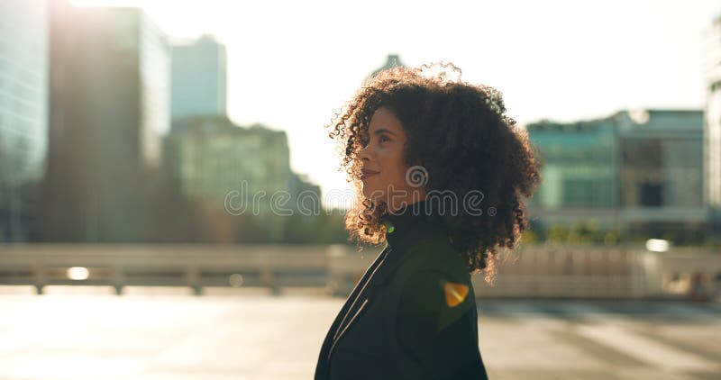 Business, Black Woman and Walking Outdoor in City Building with ... Business, Black Woman and Walking Outdoor in City Building with ...