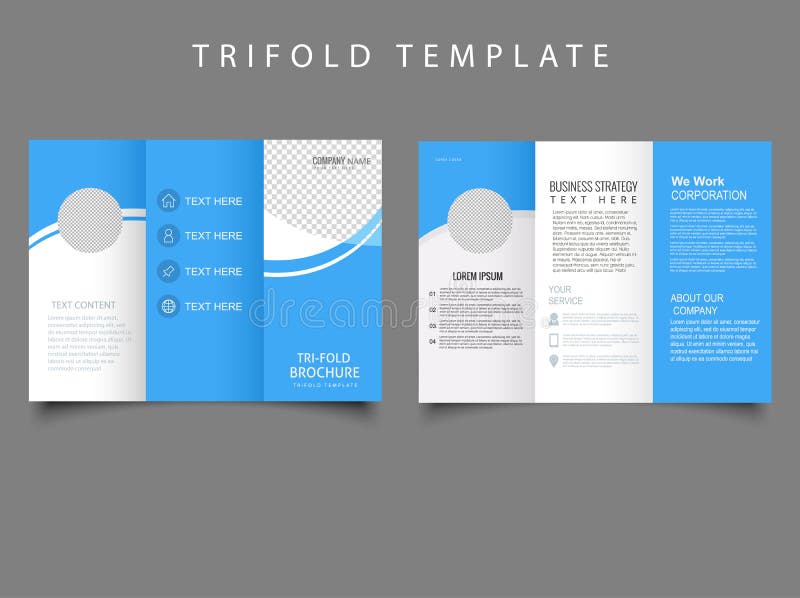 Business Blue Trifold Leaflet Brochure Template Design. Vector Graphics ...