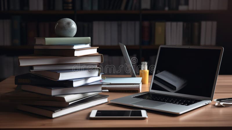 Business Books and Laptop on a Desk Stock Illustration - Illustration ...