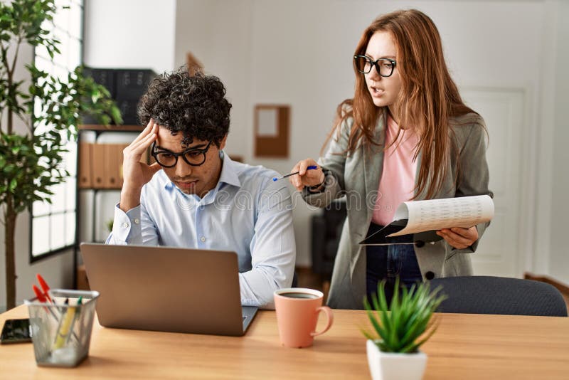Business Boss Angry with Stressed Employee at the Office Stock Photo ...
