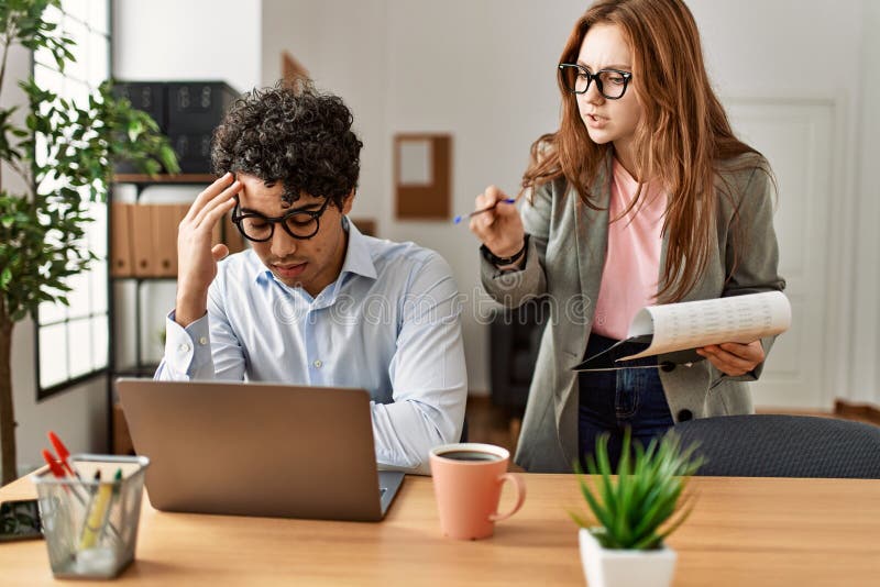 Business Boss Angry with Stressed Employee at the Office Stock Photo ...