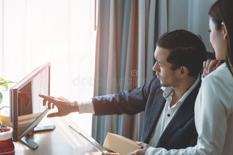 Business Boss Showing Secretary Computer Screen Stock Photo - Image of ...