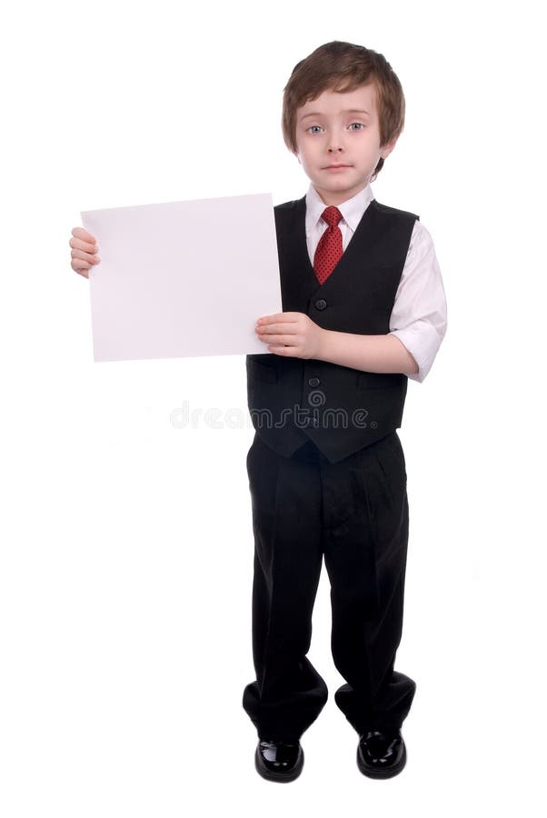Business Boy Holding Blank Sign Stock Photo - Image of cute, sign: 2032258