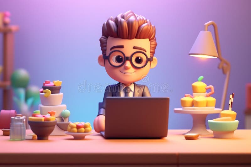 A Business Boy Working with Laptop on Desk Tiny Cute Isometric 3D ...